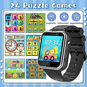 clleylise Kids Smart Watch Boys Girls, Smart Watchfor Kids with Dual Camera 24 Games Video Music Alarm Calculator Calendar Watch, Gift for Girls Boys Ages 3-14(Black)
