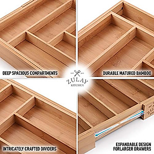 Zulay Expandable Bamboo Drawer Organizer - Adjustable Kitchen Drawer Organizer - Perfect Utensil Organizer For Silverware, Kitchen Knives, Flatware, and More