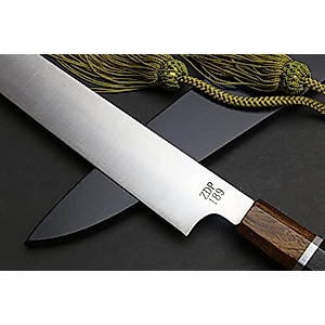 Yoshihiro TM-Hayate ZDP-189 Super High Carbon Stainless Steel Sujihiki Kiritsuke Knife Octagonal Ebony Wood Handle with Sterling Silver Ring (9.5" (240mm))