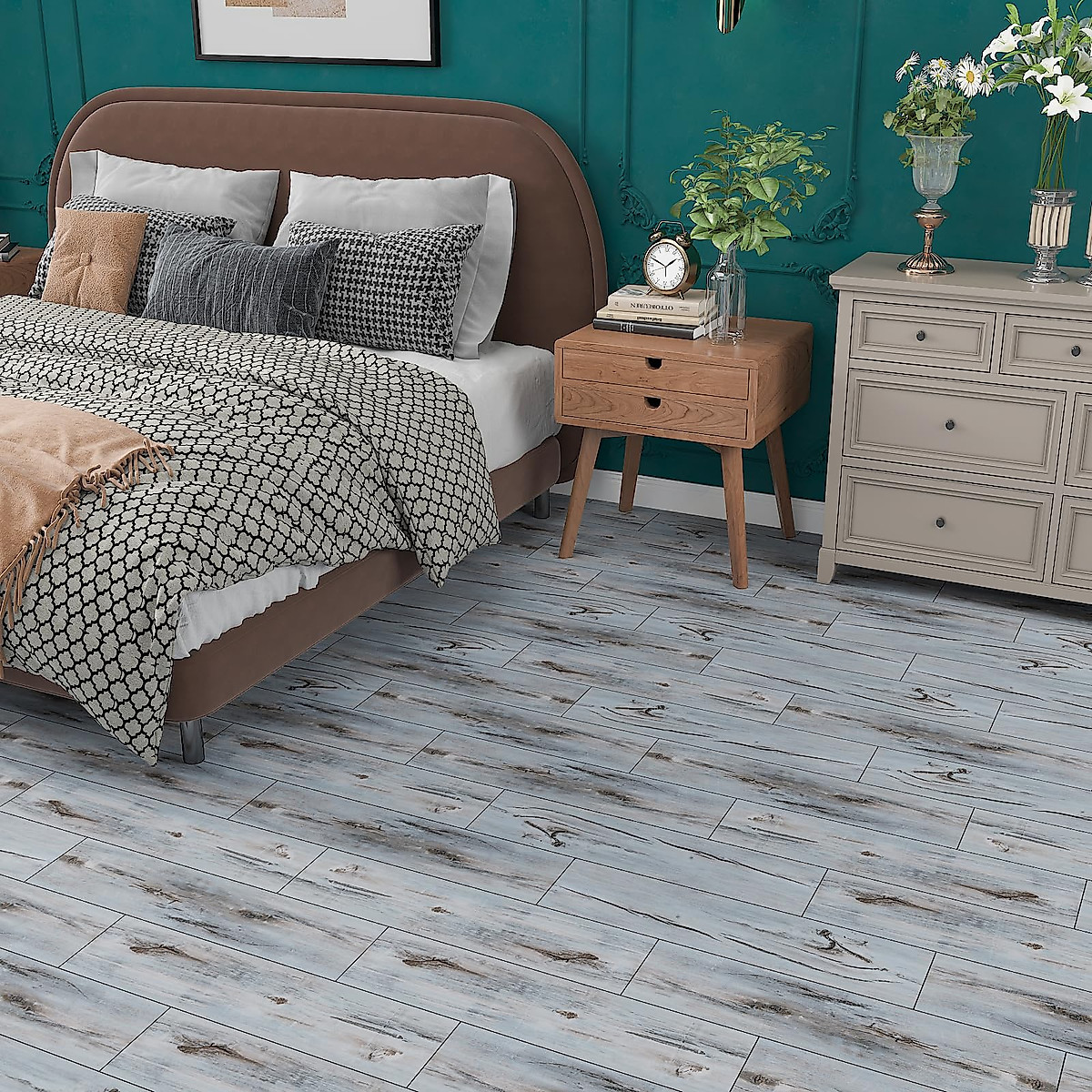 CHIHUT 6"x36" Waterproof Vinyl Flooring Planks Blue Peel and Stick Vinyl Flooring Self Adhesive Wood Grain Vinyl Floor Tile for Bathroom Kitchen RV DIY Flooring 16 Pack Laminate Flooring Planks