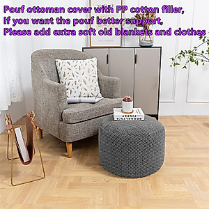 Poofieotto Pouf Ottoman Stuffed with PP Cotton Pouf Filler, Velvet Floor Pouf,Round Ottoman Foot Stool Cushion Storage Ottoman, 20 * 12 Inches Foot Rest for Living Room, Home Decor (Dark Gray)
