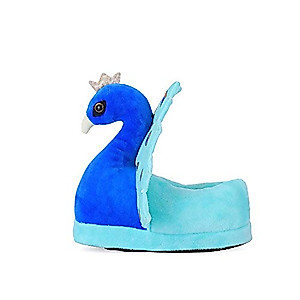 XHBYG Plush Animal Slippers, Winter Waterproof Warm Indoor Slippers, Flat Furry Plush Slipper, Women Slides for Bedroom, Couples Shoes 35-44sizeadult Peacock