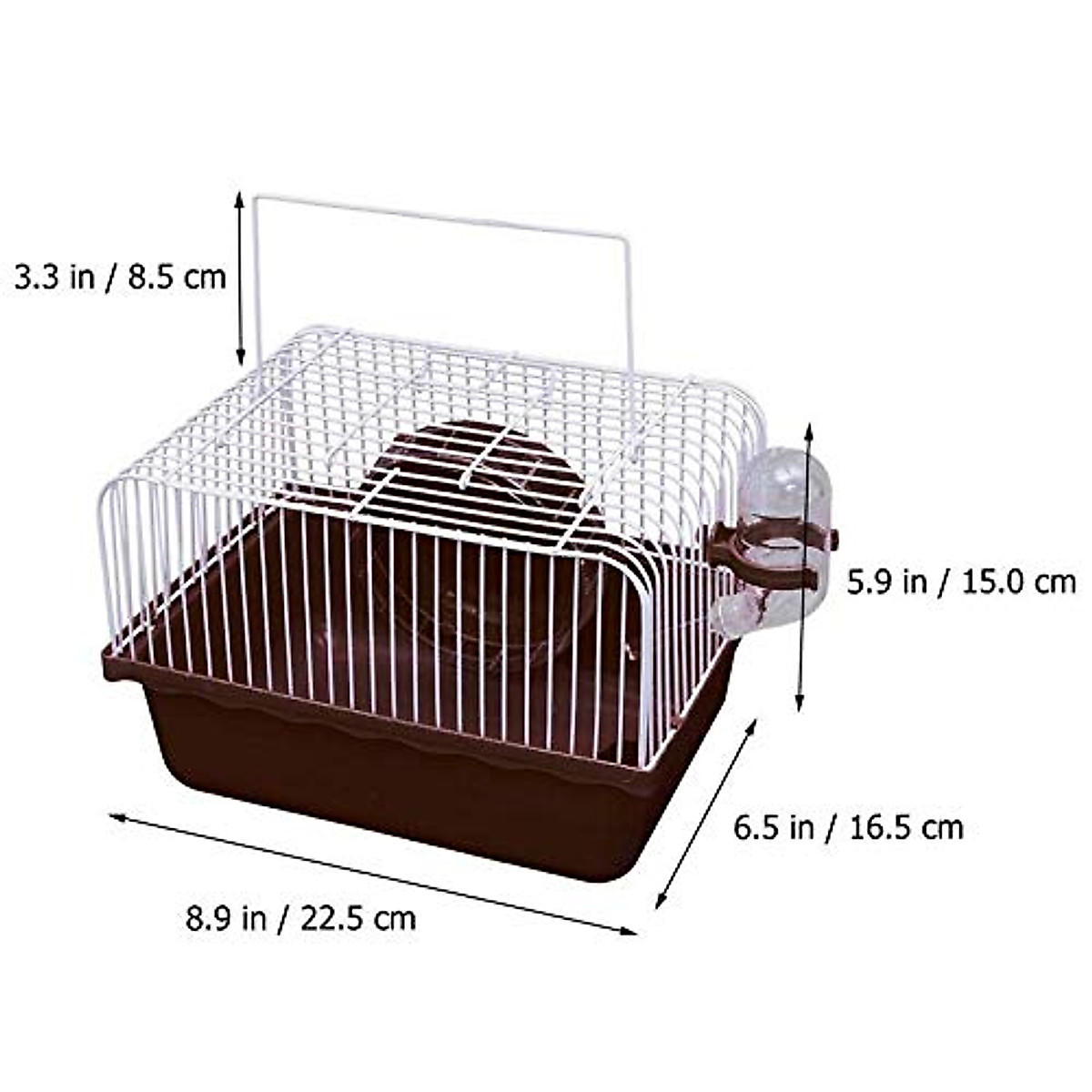 Pet Hamster Cage with Running Wheel Water Bottle Food Basin Portable Carrier House Mice Home Habitat for Going Out, Traveling (Coffee)