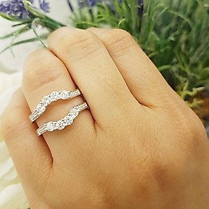 Dazzlingrock Collection 0.85 Carat (Ctw) 10K Round White Diamond Ladies Wedding Double Ring, White Gold, Size 6