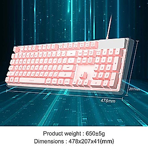 Gaming Keyboard and Mouse Combo, K1 7 Colors LED Backlit with 104 Keys Computer Keyboard for PC/Laptop (White & Pink)