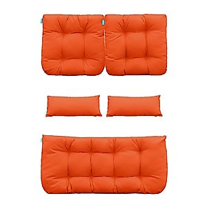 QILLOWAY Outdoor Patio Wicker Seat Cushions Group Loveseat/Two U-Shape/Two Lumbar Pillows for Patio Furniture,Wicker Loveseat,Bench,Porch,Settee of 5 (Orange)