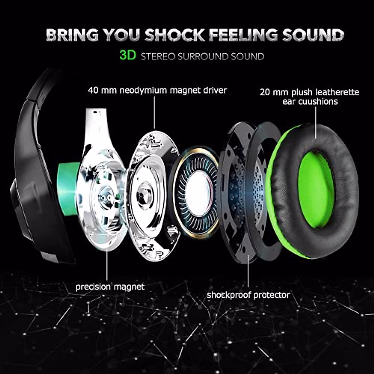 BlueFire Stereo Gaming Headset for Playstation 4 PS4 PS5, Over-Ear Headphones with Mic and LED Lights for Xbox One, PC, Laptop(Green)