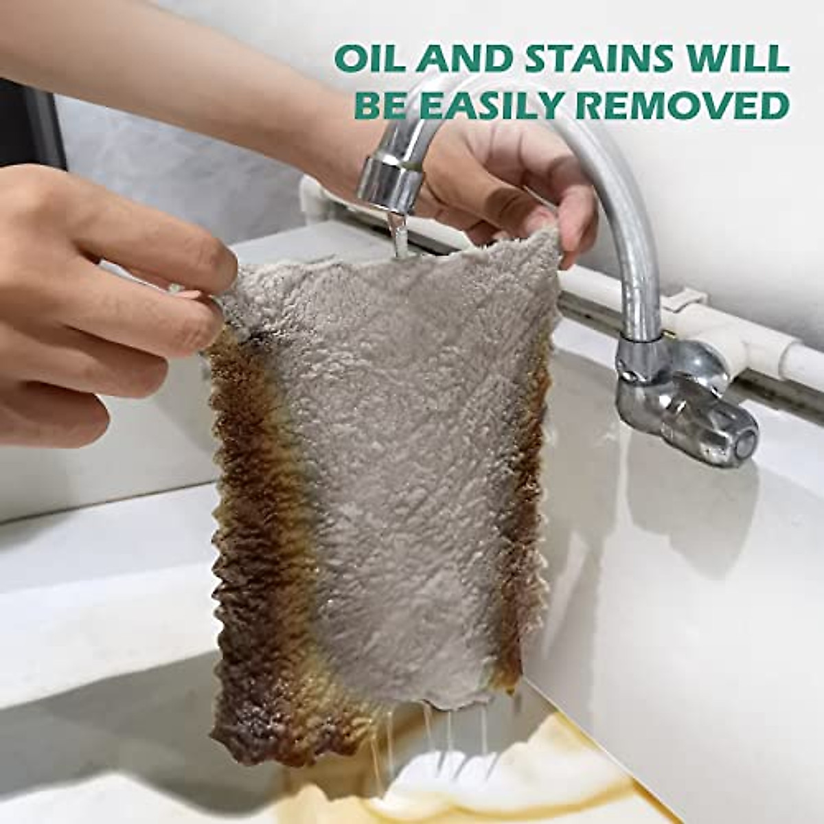 UMANI 12 Pack Kitchen Dish Cloths, Ultra Soft Absorbent Quick Drying Dish Towels, Nonstick Oil Microfiber Cleaning Cloth, Machine Washable Coral Fleece Cleaning Rags (Grey)