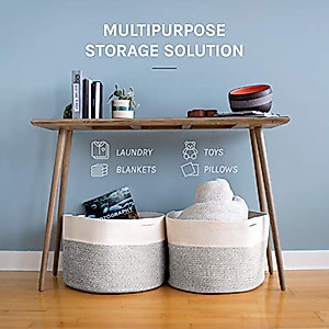 Cotton Rope Storage Basket, Extra Large Woven Basket with Handles for Living Room, Big Organizer for Throw Blankets Pillows Laundry Towels Nursery Toy Bin for Baby & Kids 20" x 20" x 13" Live Momento