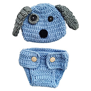 Coberllus Baby Newborn Photography Props Cute Dog Handmade Crochet Knitted Unisex Baby Cap Outfit (Style one), 0-3 Month