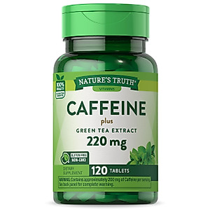 Caffeine Pills | 220mg | 120 Count | with Green Tea Extract | Vegetarian, Non-GMO & Gluten Free Supplement | by Nature's Truth