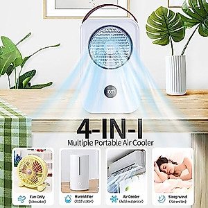 Evaporative Portable Air Conditioner with Touch Screen Remote Control, 650ML Water Tank, Display Prower Air Cooler Conditioner, 4 Speeds Quiet Portable Air Conditioners for Car, Bedroom, Living Room