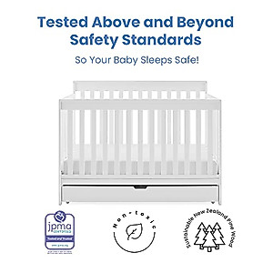 Delta Children Mercer 6-in-1 Convertible Crib with Storage Trundle + Simmons Kids SlumberTime Naturally 2-Stage Premium Foam Crib & Toddler Mattress - GREENGUARD Certified [Bundle], Bianca White