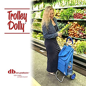 dbest products Trolley Dolly, Blue Foldable Shopping cart for Groceries with Wheels and Removable Bag and Rolling Personal Handtruck, Standard