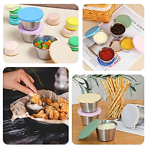 Moretoes 9pcs Salad Dressing Container To Go, 2.4oz Mini Condiment Containers with Lids for Bento Boxes and On-the-Go Meals（Morandi - Colored