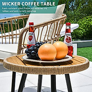 YITAHOME 3 Pieces Outdoor Wicker Patio Conversation Bistro Set, All-Weather Rattan Patio Furniture Set with Table & Cushions, Outdoor Sectional Sofa for Patio, Balcony, Backyard, Deck