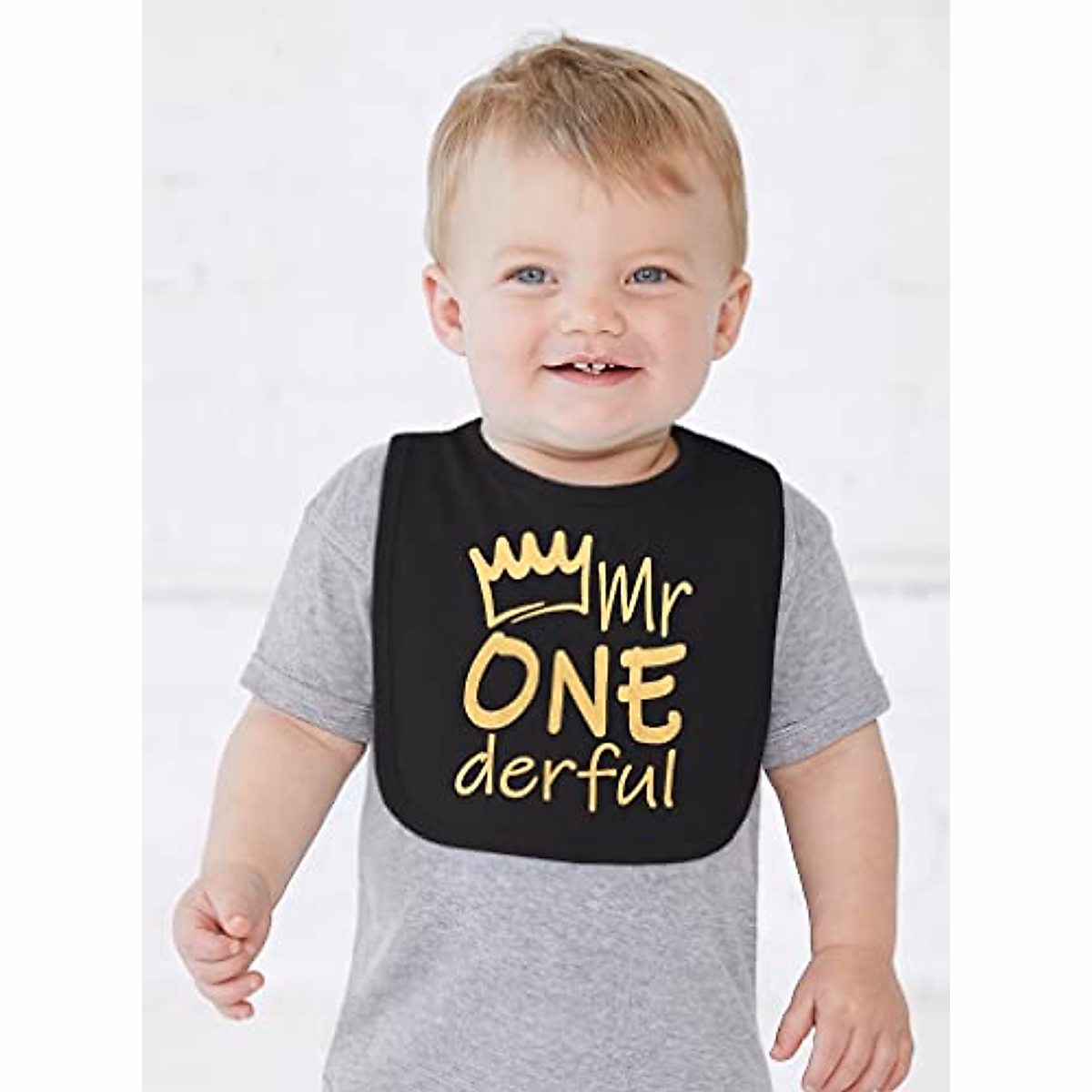 Aiden's Corner Handmade Cute Baby Boy Mr Onederful First Birthday Smash Cake Bib - 1st Birthday Bibs (Gold Black)