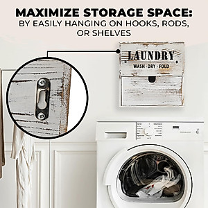 Laundry Pods Container - Whitewashed Wood Laundry Pod Storage Container - Farmhouse Decor Laundry Pod Holder & Laundry Room Decor - Laundry Detergent Container with Lid and Drawer