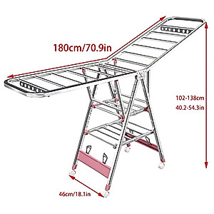 Shenairx Clothes Drying Rack Folding Indoor,Foldable 3-Level Laundry Drying Rack,Free-Standing Drying Rack,with Height-Adjustable Wings,Sock Clips,for Clothes,Sheets,Shoes(180cm)