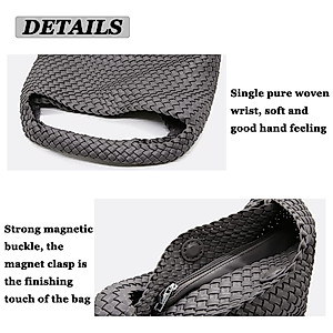 Doxwater Women Vegan Leather Hand Woven Tote Handbag Large Capacity Shoulder Top-handle Bag All-Match Underarm Bag with Purse