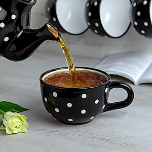 City to Cottage Handmade Ceramic Designer Black and White Polka Dot Cup, Unique Extra Large 17.5oz/500ml Pottery Cappuccino, Coffee, Tea, Soup Mug | Housewarming Gift for Tea Lovers