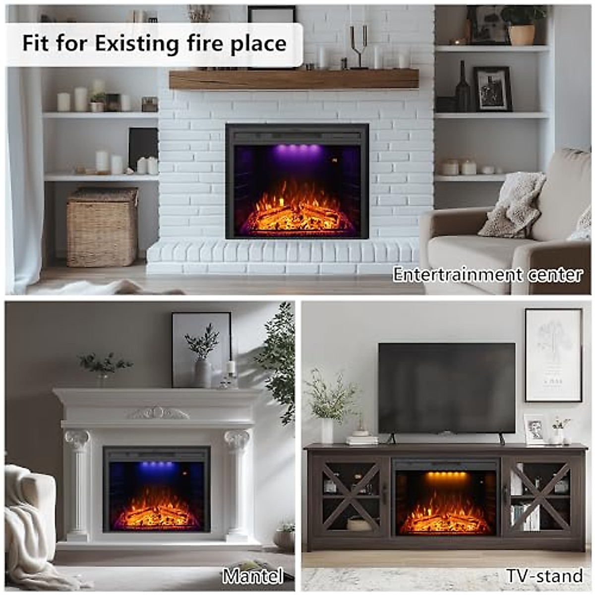 Dreamflame 36 inch Electric Fireplace, Wall Fireplace Electric with Remote Control, Realistic Log and Crackling Sound, Overheating Protection and Timer, 750/1500W Black