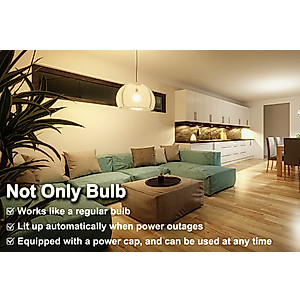 Furoching A19 Rechargeable Emergency LED Bulb, 9W 60W Equivalent Battery Backup Emergency Light with Switch Hook, E26 6000K for Home Power Outage Outdoor Activity Camping Hurricane,4-Pack