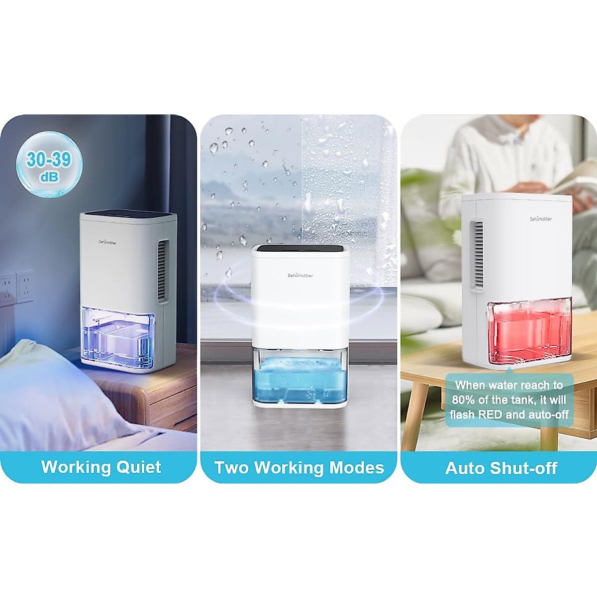 VEAGASO Portable Small Dehumidifiers for Bedroom, Home and Bathroom, Up to 700 Sq.ft, with 7 Colorful Lights, Auto Shut off, 2 Working Modes