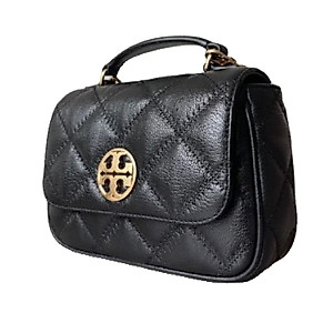 Tory Burch 87861 Black With Gold Hardware Diamond Quilted Leather Willa Mini Women's Top Handel Bag