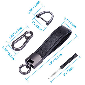 Wisdompro Genuine Leather Car Keychain, Universal Key Fob Keychain Leather Key Chain Holder for Men and Women, 360 Degree Rotatable, with Anti-lost D-ring, 3 Keyrings - Black (Carabiner Clip)