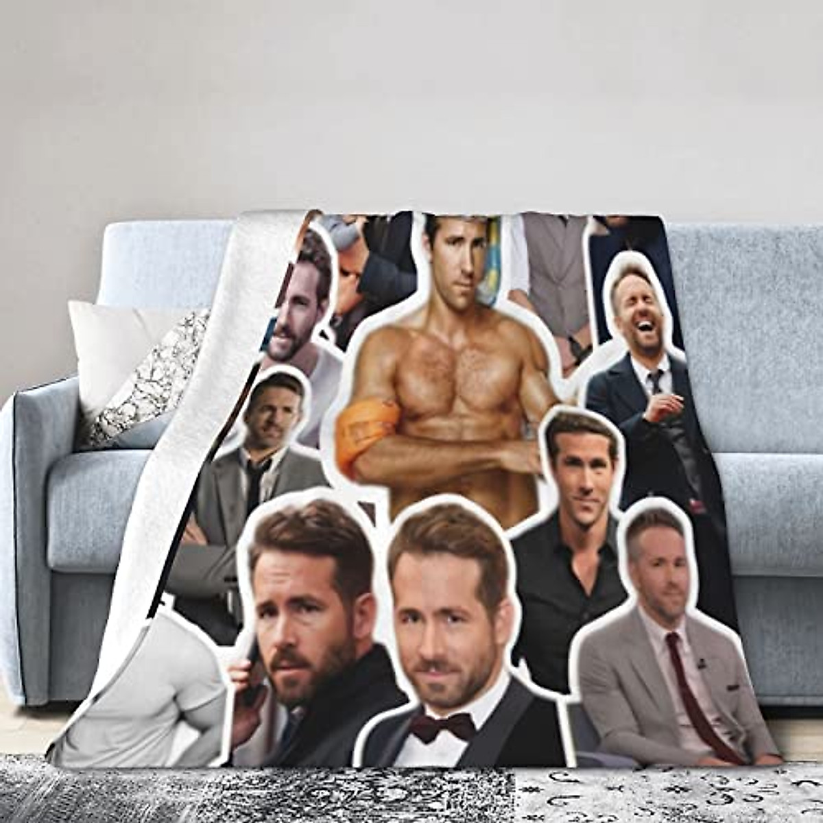 Hamklla Ryan Reynolds Collage Blanket Ultra-Soft Micro Fleece Blanket Warm Cozy Plush Bed Blanket Lightweight Sofa Throw Blanket, Black, 50''x40''