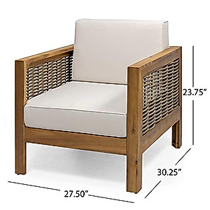 Christopher Knight Home Judith Outdoor Acacia Wood Club Chair with Wicker Accents (Set of 2), Teak Finish + Mixed Brown + Beige
