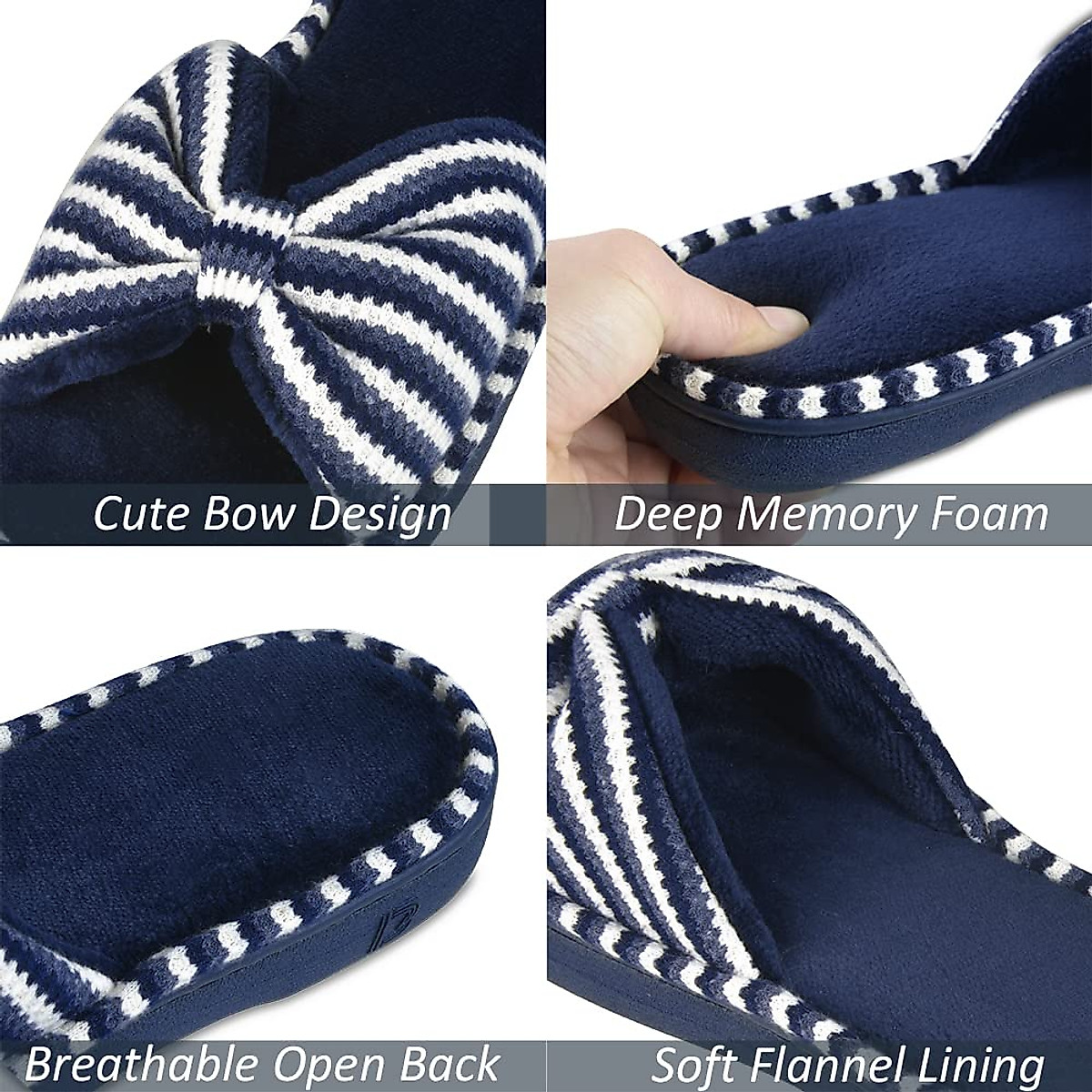 DL Women's Memory Foam Open Toe Slide Slippers with Cute Bow and Cozy Terry Lining, Slip-on House Shoes Spa Mules Sandals with Indoor Outdoor Rubber Sole, pink, 11-12