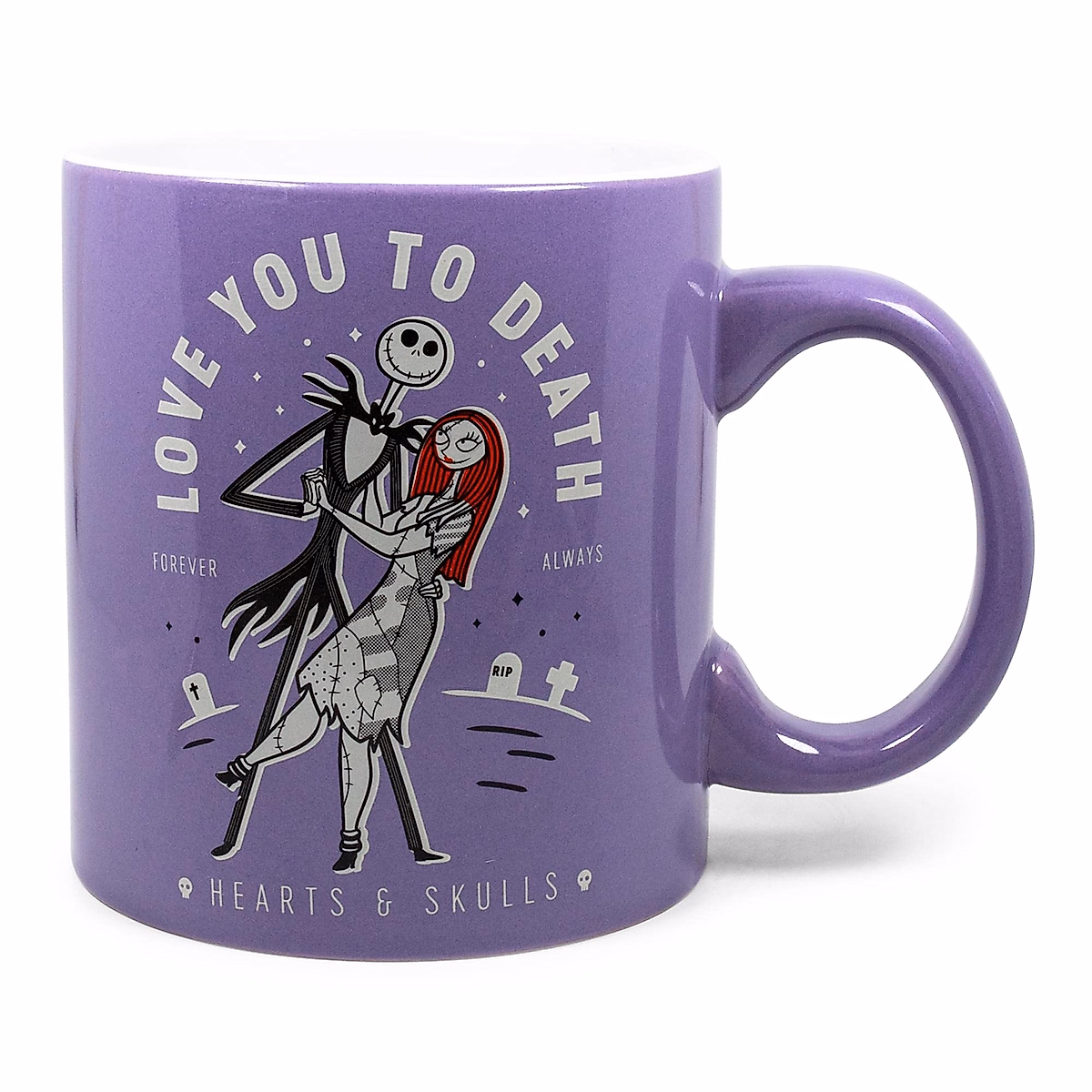 The Nightmare Before Christmas "Love You To Death" Jack and Sally Ceramic Coffee Mug, Oversized Large Cup | Novelty Drinkware For Tabletop | Official Disney Kitchen Accessories | Holds 20 Ounces