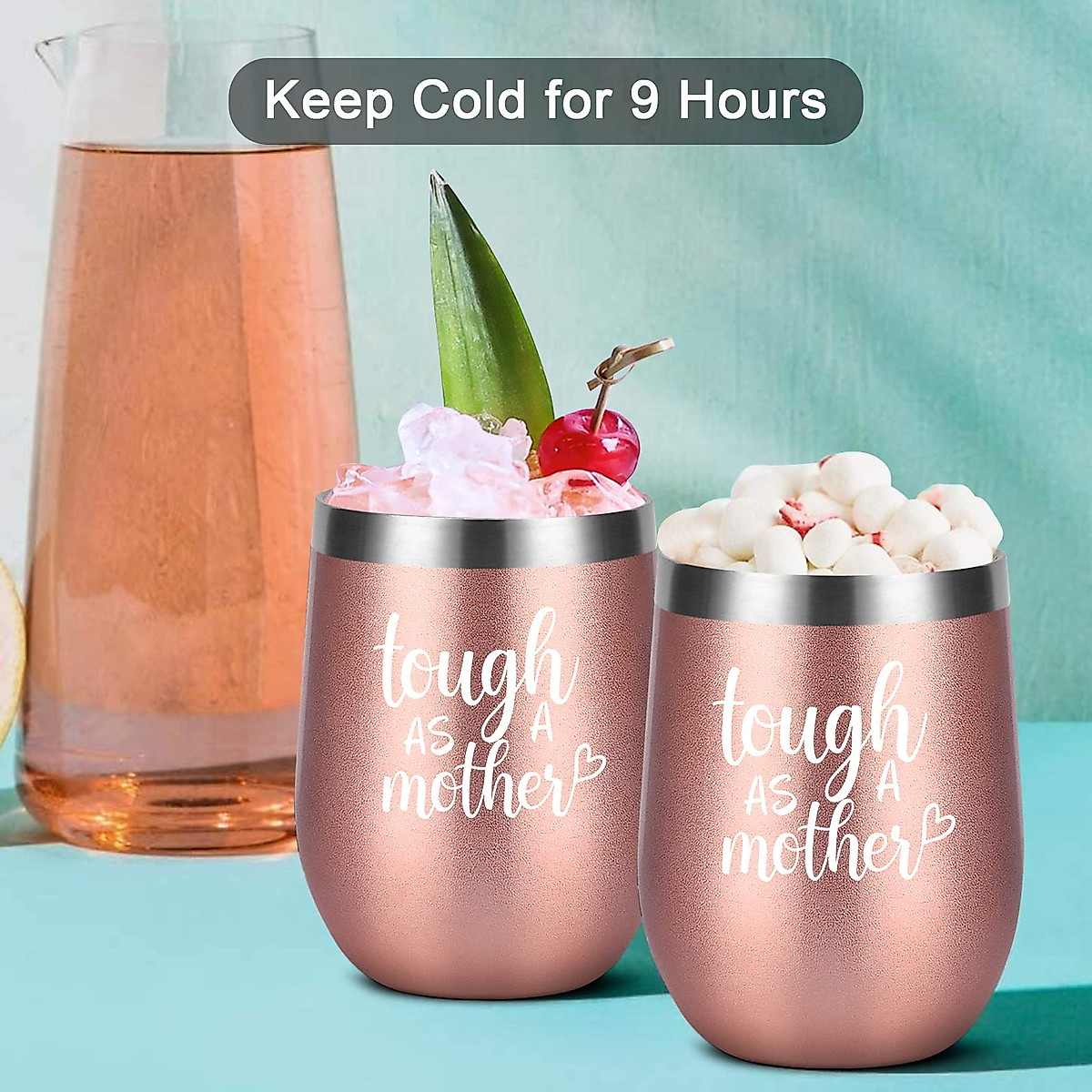 Gifts for Mom, Tough As A Mother Wine Tumbler, Christmas Birthday Mother's Day Gifts for New Mom Mother Mommy Mama Women from Daughter, 12oz Stainless Steel Insulated Wine Tumbler with Lid, Rose Gold
