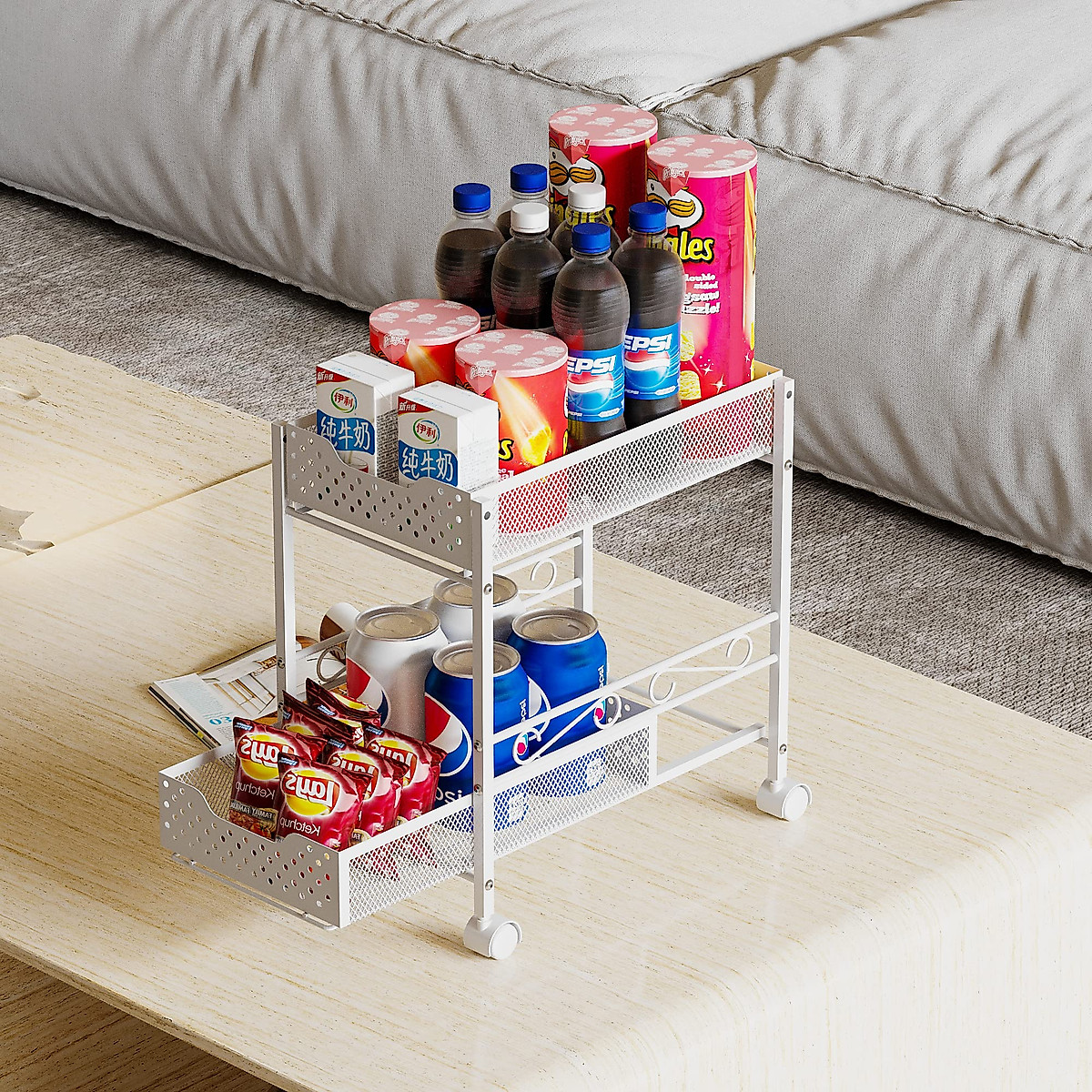 Lexza Pull Out Organizer with 2 Tier Sliding Storage Baskets, Under/Over the Sink Organizers and Storage for Kitchen Bathroom -Idea Home Gift