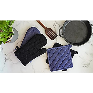Mellow Buff Cotton Pot Holder Heat Resistant, Strong Grip Potholders for Hot Pans, 8 x 8 Inch with Loop | Pack of 3 | Black