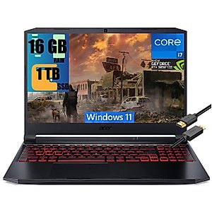 acer Nitro 5 Gaming Laptop, 15.6" FHD 144Hz Display, Intel Core i7-11800H 8 cores, NVIDIA GeForce RTX 3050 Ti 4GB GDDR6, 16GB DDR4 1TB PCIe SSD, Wi-Fi 6 Backlit Keyboard, Windows 11 + HDMI Cable