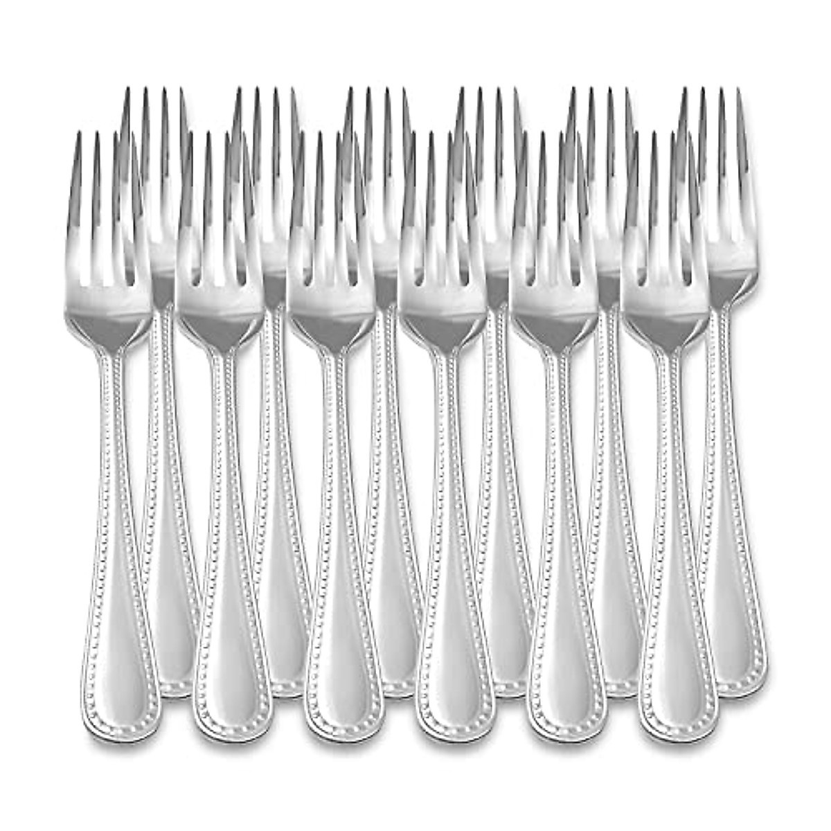 Amazon Basics Stainless Steel Dinner Forks with Pearled Edge, Pack of 12