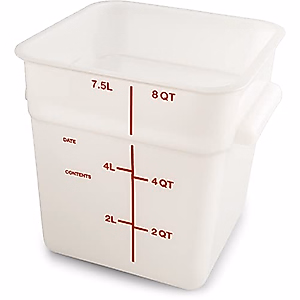 Carlisle FoodService Products Squares Square Food Storage Container with Stackable Design for Catering, Buffets, Restaurants, Plastic, 8 Quarts, White