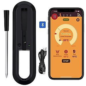 Smart Meat Thermometer with Bluetooth | 165ft Wireless Range for Oven, Grill, Kitchen, BBQ, Smoker, Rotisserie
