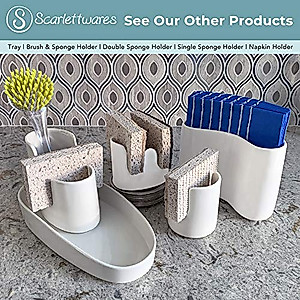 Scarlettwares Dish Sponge Scrub Brush Dish Wand Holder Kitchen Sink Caddy Ceramic White Dishwasher Safe Modern Farmhouse Elegant Sturdy No Rust