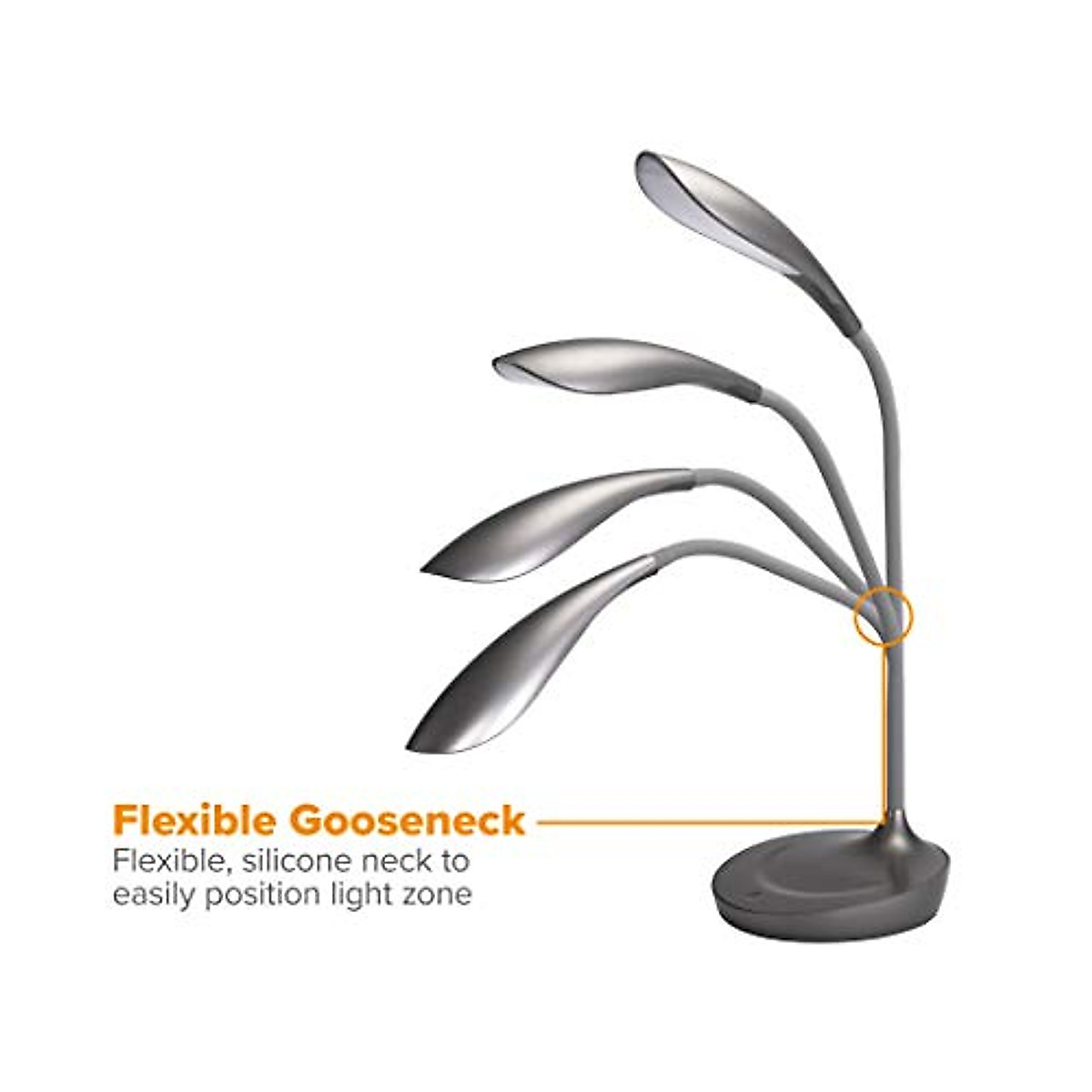 Bostitch Office KT-VLED1502-GRAY Gooseneck LED Desk Lamp with USB Charging Port, Dimmable, Gray