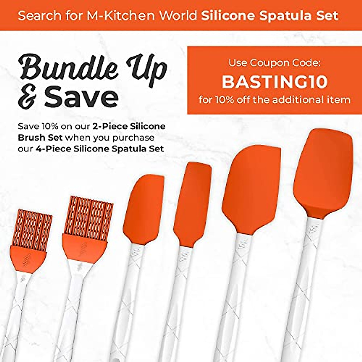 M KITCHEN WORLD Silicone Pastry Brush for Cooking 2 Pieces - Rubber Basting Brush with Grid, Kitchen Brushes Utensils for Food Sauce Butter Oil BBQ Spreading - Orange