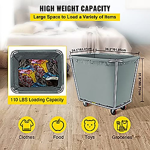 VEVOR Basket Truck, 10 Bushel Steel Canvas Laundry Basket, 3" Diameter Wheels Truck Cap Basket Canvas Laundry Cart Usually Used to Transport Clothes, Store Sundries Suitable for Hotel, Home, Hospital