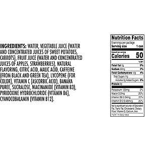 V8 +ENERGY Strawberry Banana Energy Drink, Made with Real Vegetable and Fruit Juices, 8 FL OZ Can (2 Packs of 6 Cans)
