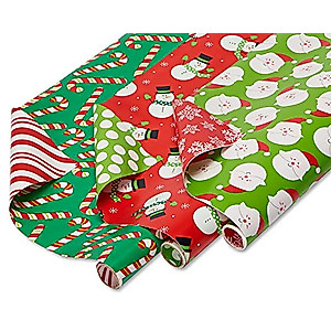 American Greetings Reversible Christmas Extra-Wide Wrapping Paper Bundle, Santa, Snowmen and Candy Canes (3 Rolls, 120 sq. ft.)