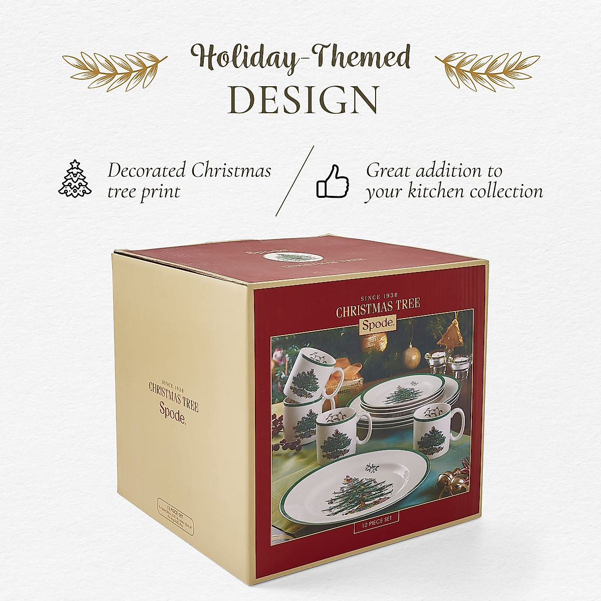 Spode Christmas Tree Dinner Plates | set of 4 Dinner Plates with Christmas Design | 10.5 Inch Christmas Dinnerware Made of Fine Earthenware | Dishwasher and Microwave Safe