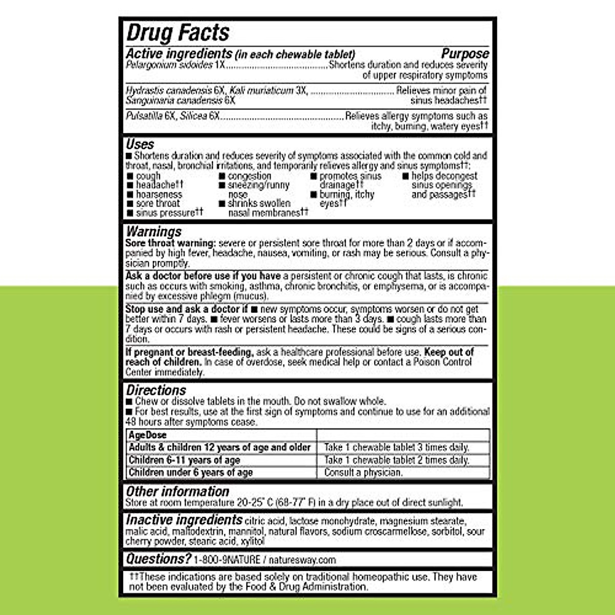 Nature's Way Umcka Allergy and Sinus Homeopathic Chewable Tablets- Cherry Flavor- 20 Count