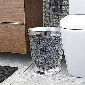 nu steel Beaded Heart Resin Decorative Small Trash Can Wastebasket, Garbage Container Bin for Bathrooms, Powder Rooms, Kitchens, Home Offices-Chrome, Large, Silver